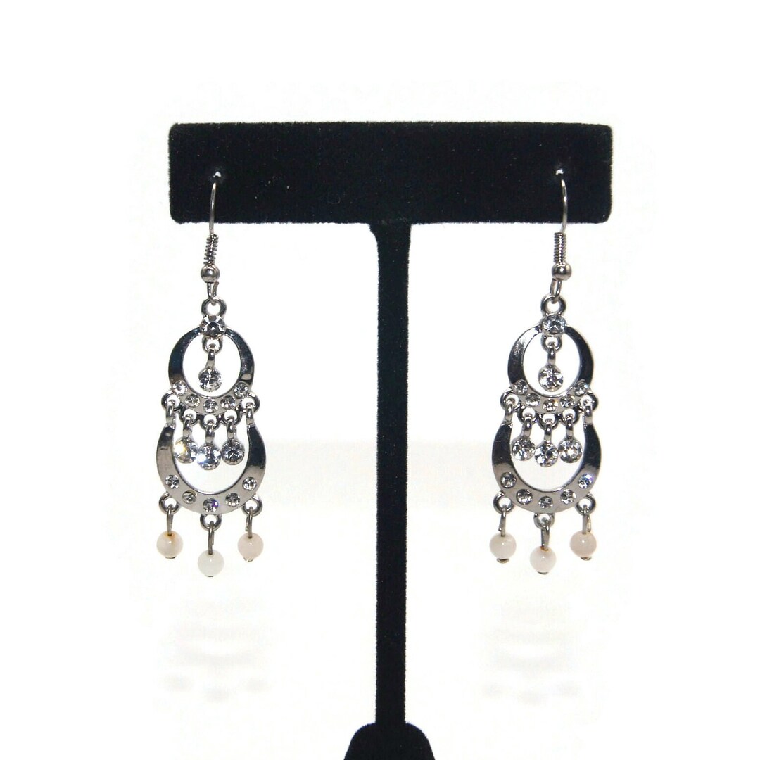 Vintage Silver Tone, Faux Cats Eye and Clear Rhinestones Dangle ...