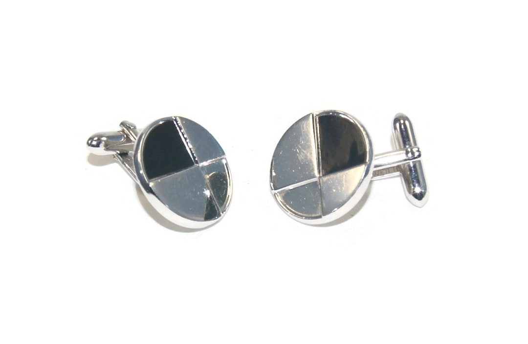 Vintage Swank Silver Tone and Black Enamel Round Cuff Links. Swank ...