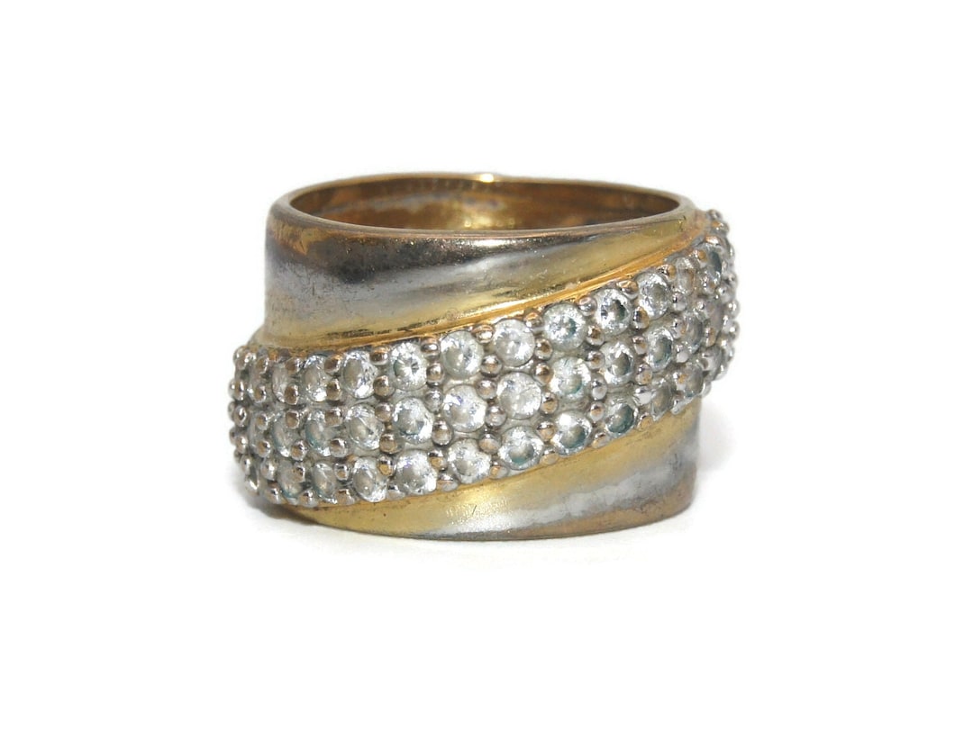 Vintage SETA Gold Tone and Clear Crystals Size 7 Wide Band. SETA ...