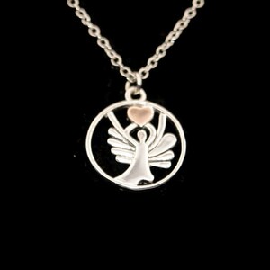 Vintage LACN Silver Tone Angel With Heart Pendant on 18 Inch Silver ...