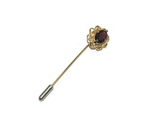 Vintage Gold Tone and Faux Ruby Floral Motif Stick Pin Hat | Etsy