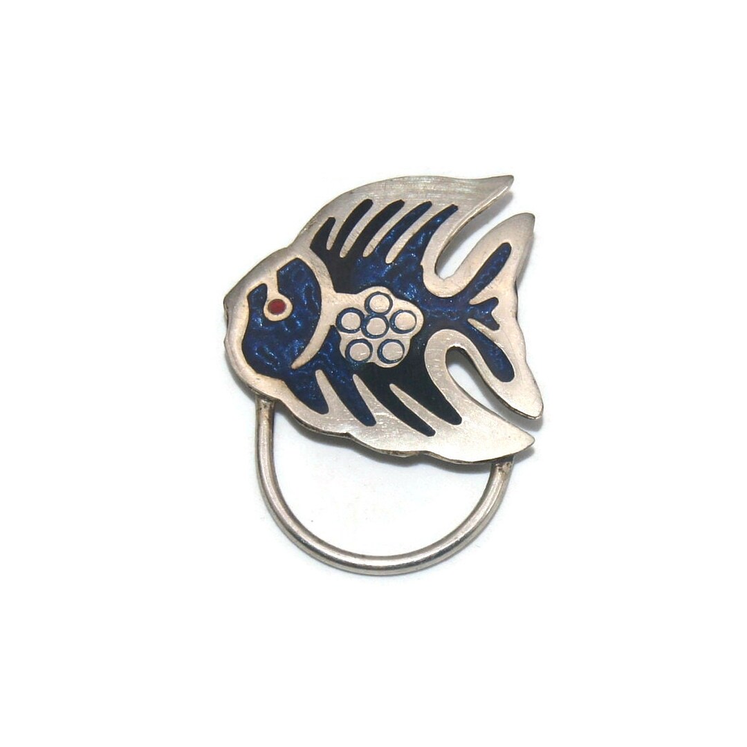 Vintage Alpaca Mexico Sterling Silver and Black Enamel Fish Brooch ...
