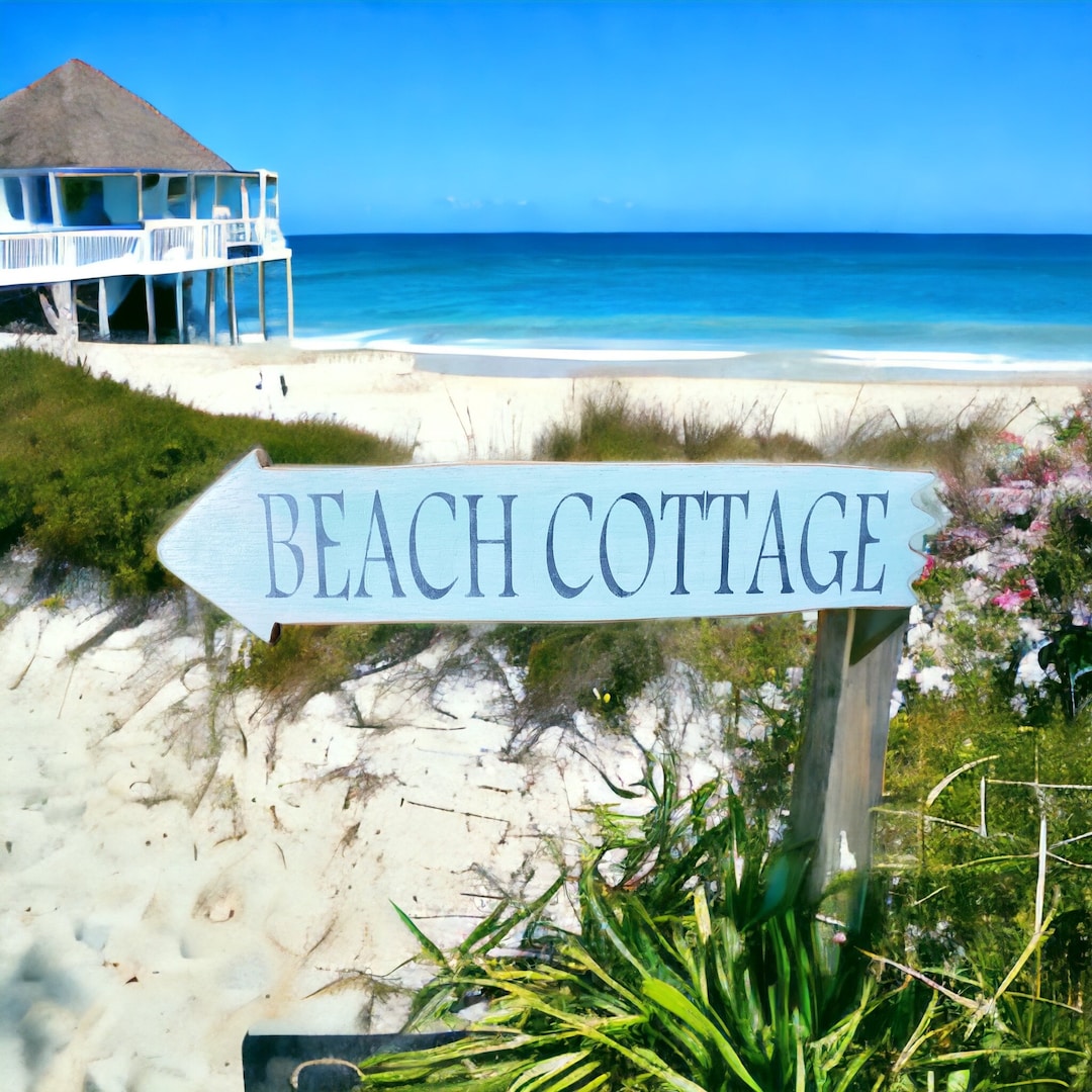 BEACH COTTAGE Sign Nautical Sign in Aqua Blue on Repurposed Wood Using ...