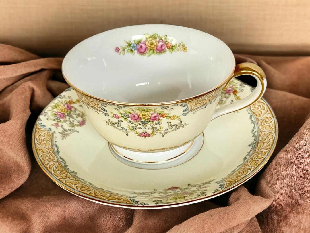 Vintage Noritake Tea Cup and Saucer Set, Mystery #56 Floral Gold Rim - Etsy