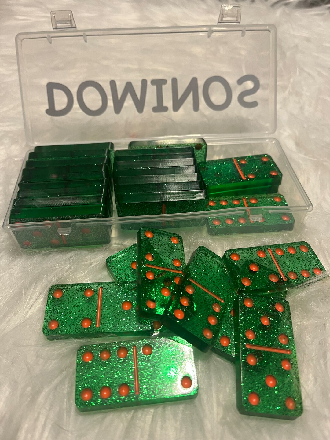 Green/orange Glitter Dominoes Gift Set, 2-4 Players, 28 Piece Set ...