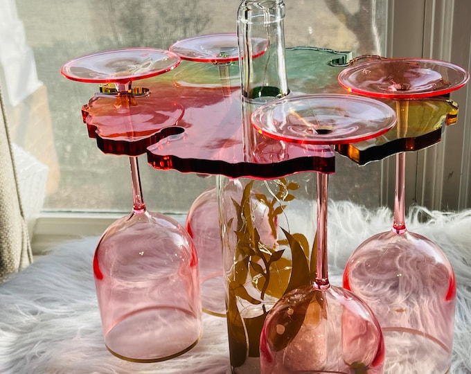 Suncatcher Wine Bottle Rack and Wine Glass Holder Stand, Wine Glass ...