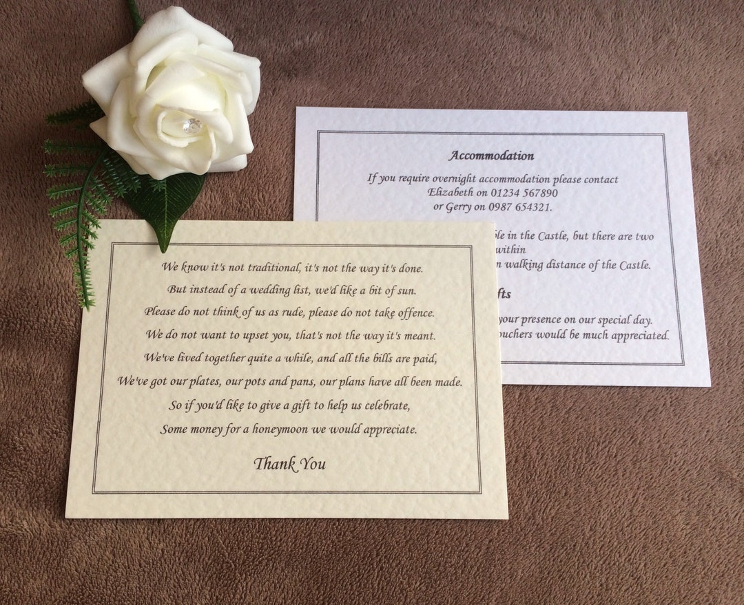 Wedding Information Cards. Inserts for Wedding Invitations for Gift ...