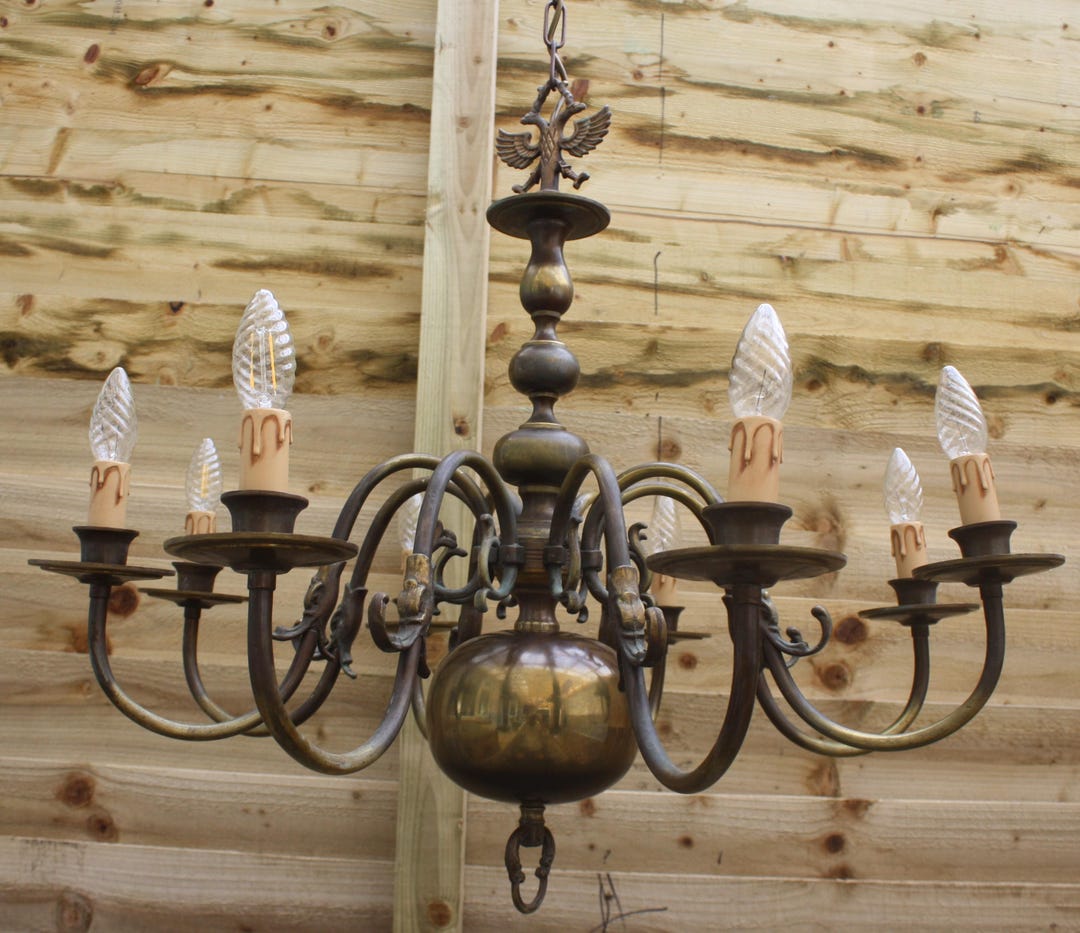 Vintage Flemish Chandelier 8 Arm Ceiling Light With Interesting Fish ...