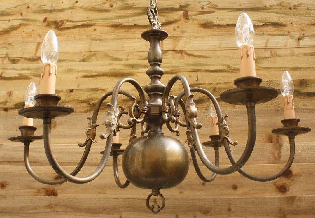 Vintage Flemish Chandelier 6 Arm Ceiling Light With Fish Features Ref ...