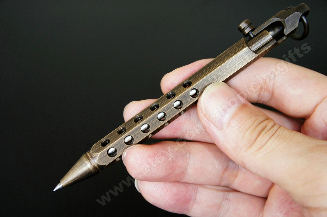 Hexagonal Retractable Brass Pen Antique Brass Edc Pen Edc - Etsy