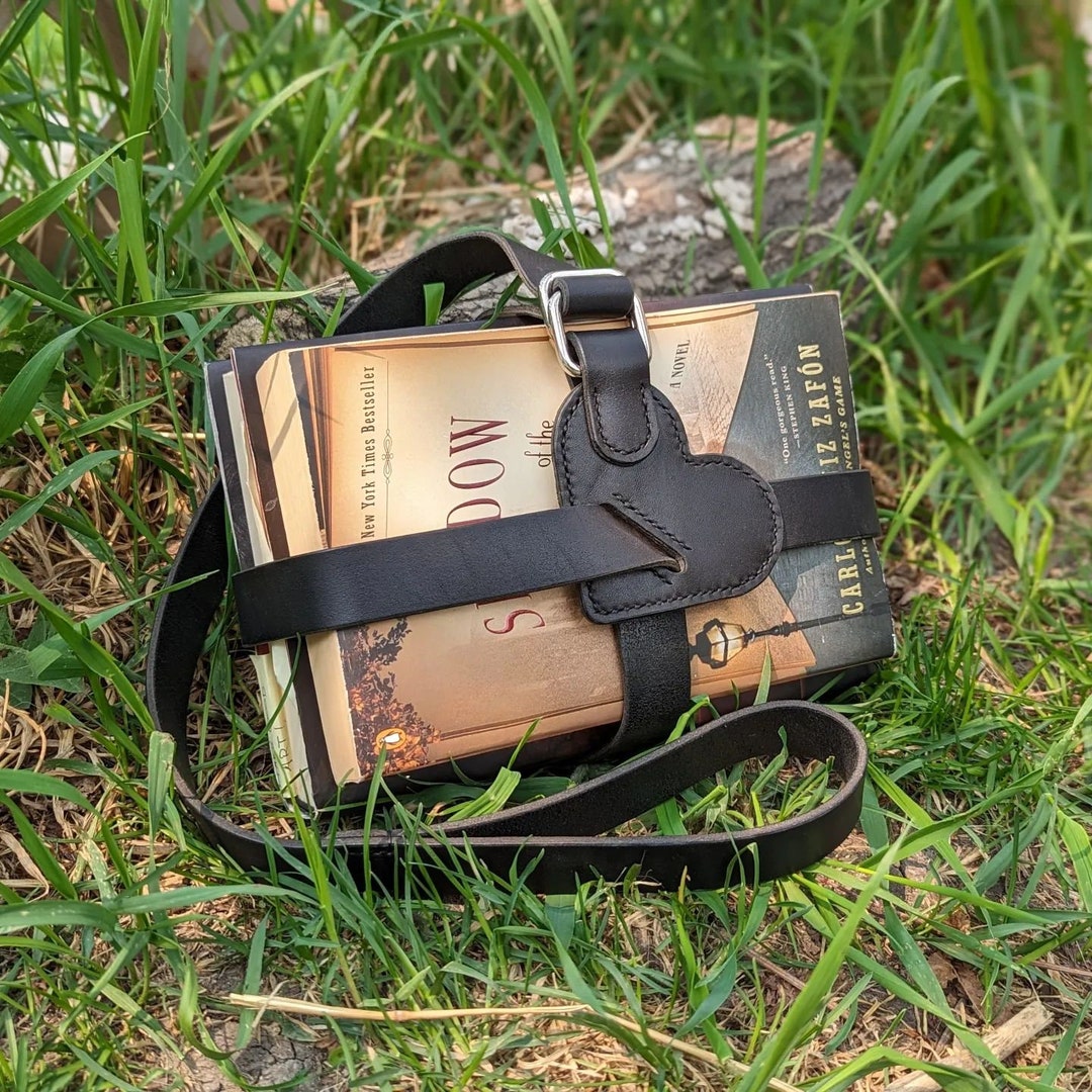 Leather Book Strap the Brontë Romantic Black Rustic Leather Book Strap ...