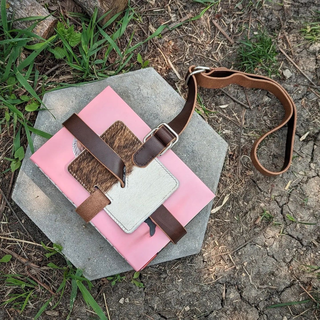 Leather Book Strap Belt Carrier the Shelley Traveller in Brown Hair-on ...