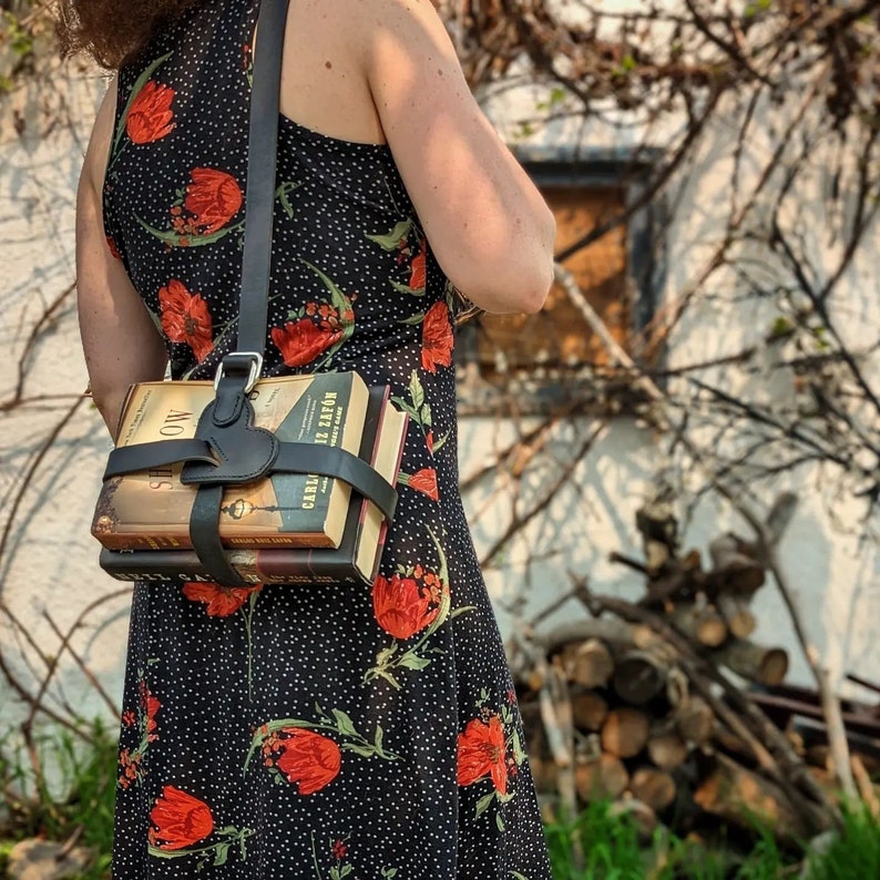 Leather Book Strap Belt Carrier | the Brontë Romantic in Black | Gift ...