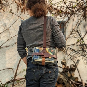 Leather Book Strap Belt Carrier | the Brontë Romantic in Berry Brown ...