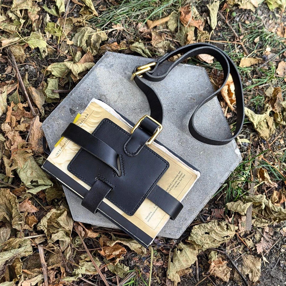 Hand Sewn Leather Book Strap Carrier: the Shelley Traveler in Black - Etsy