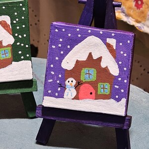 Cottage in the Snow Mini Canvas & Easel Purple - Etsy