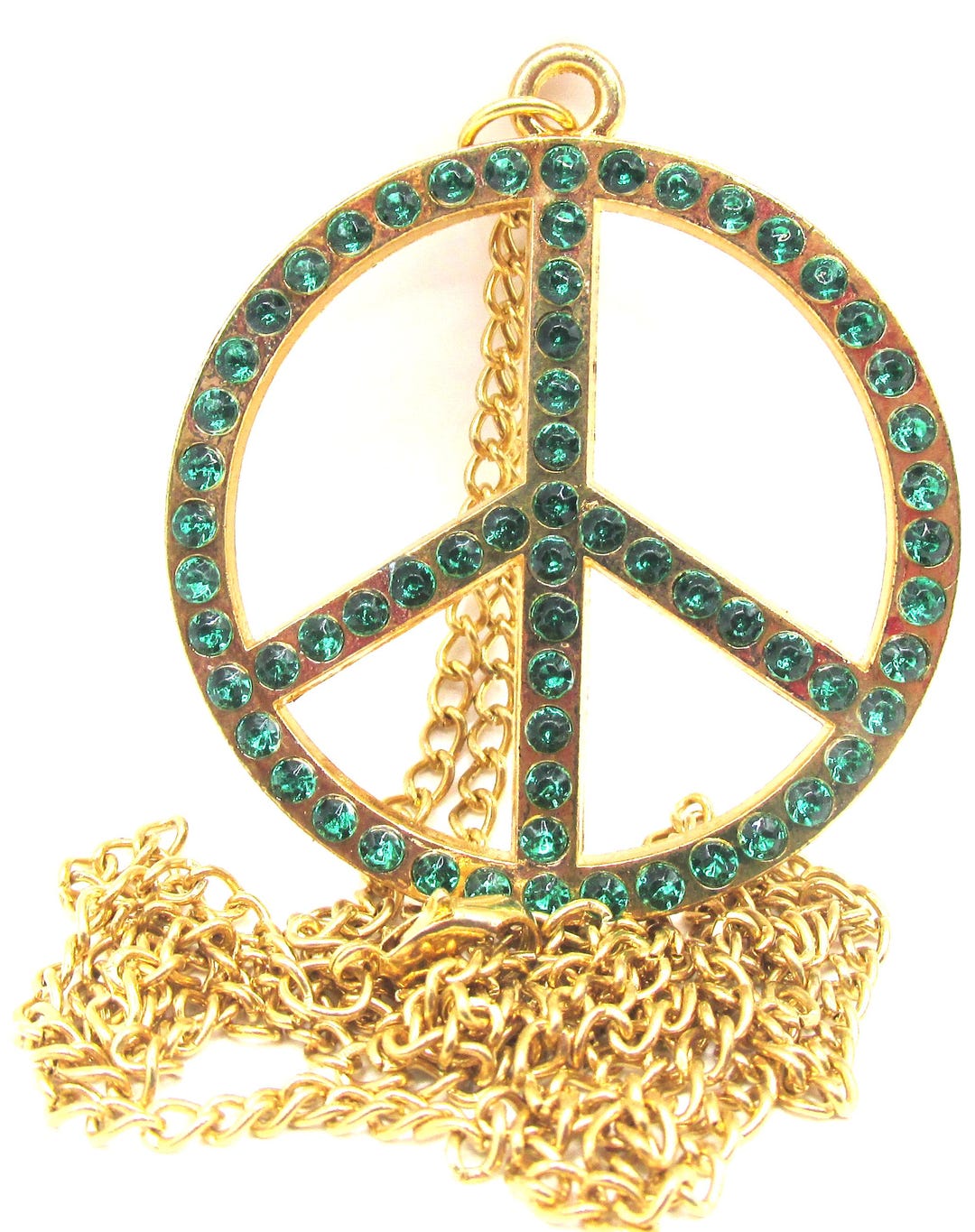 Peace Sign Necklace. Chain Rhinestone Pendant. - Etsy