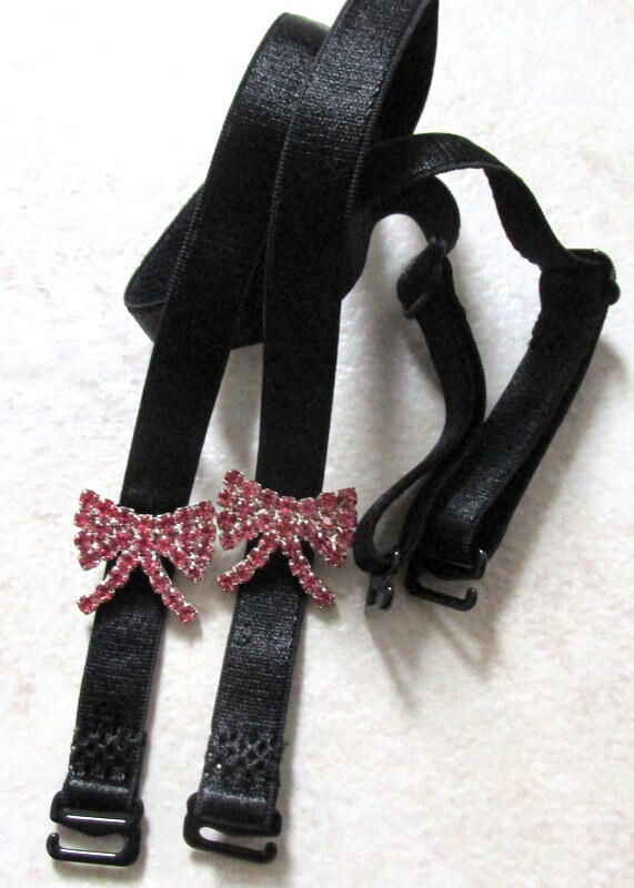 Rhinestone Bow Black Bra Straps. Stretchy Adjustable & Removable. Will ...