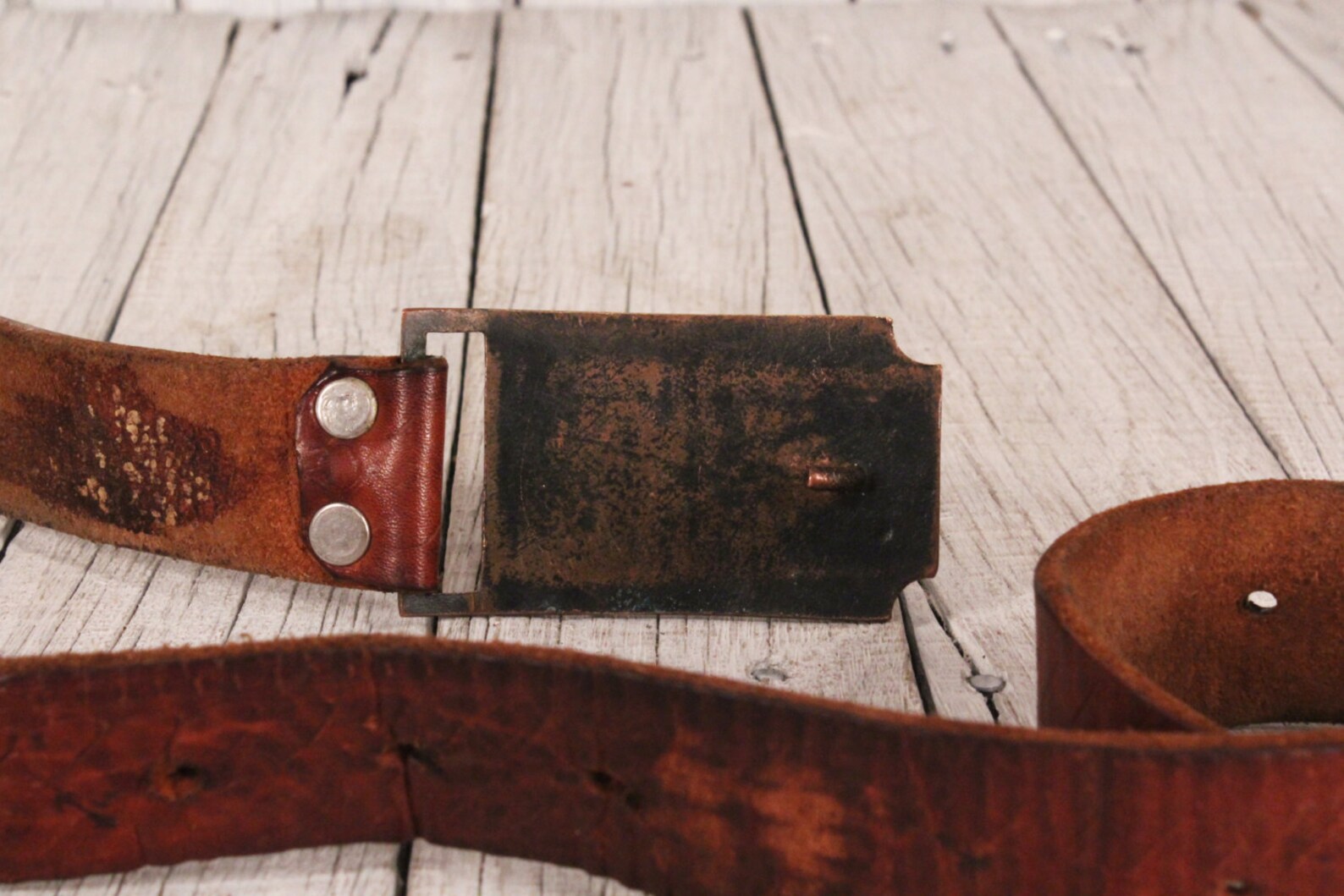 Vintage Unisex Brown Leather Belt With Brass Buckle Belt - Etsy