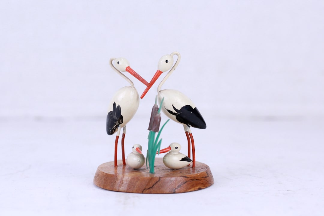 Vintage Storks Figurines, Stork in Nest, Stork Family, Miniature, Small ...
