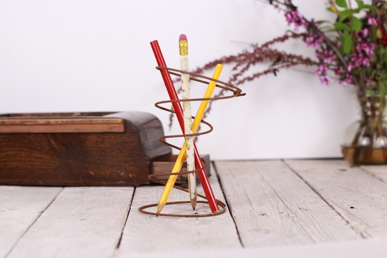 Metal Spring Modern Pen Pencil Holder Industrial Rusty | Etsy