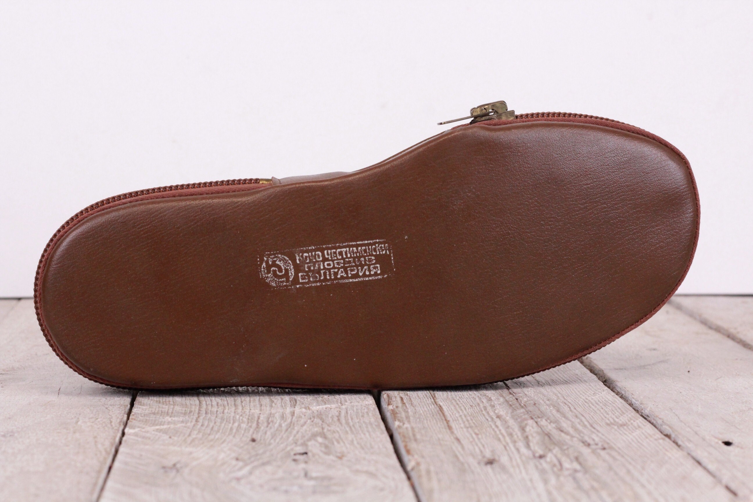 Vintage Faux Leather Travel Slippers With Case, Open Heel Slippers ...