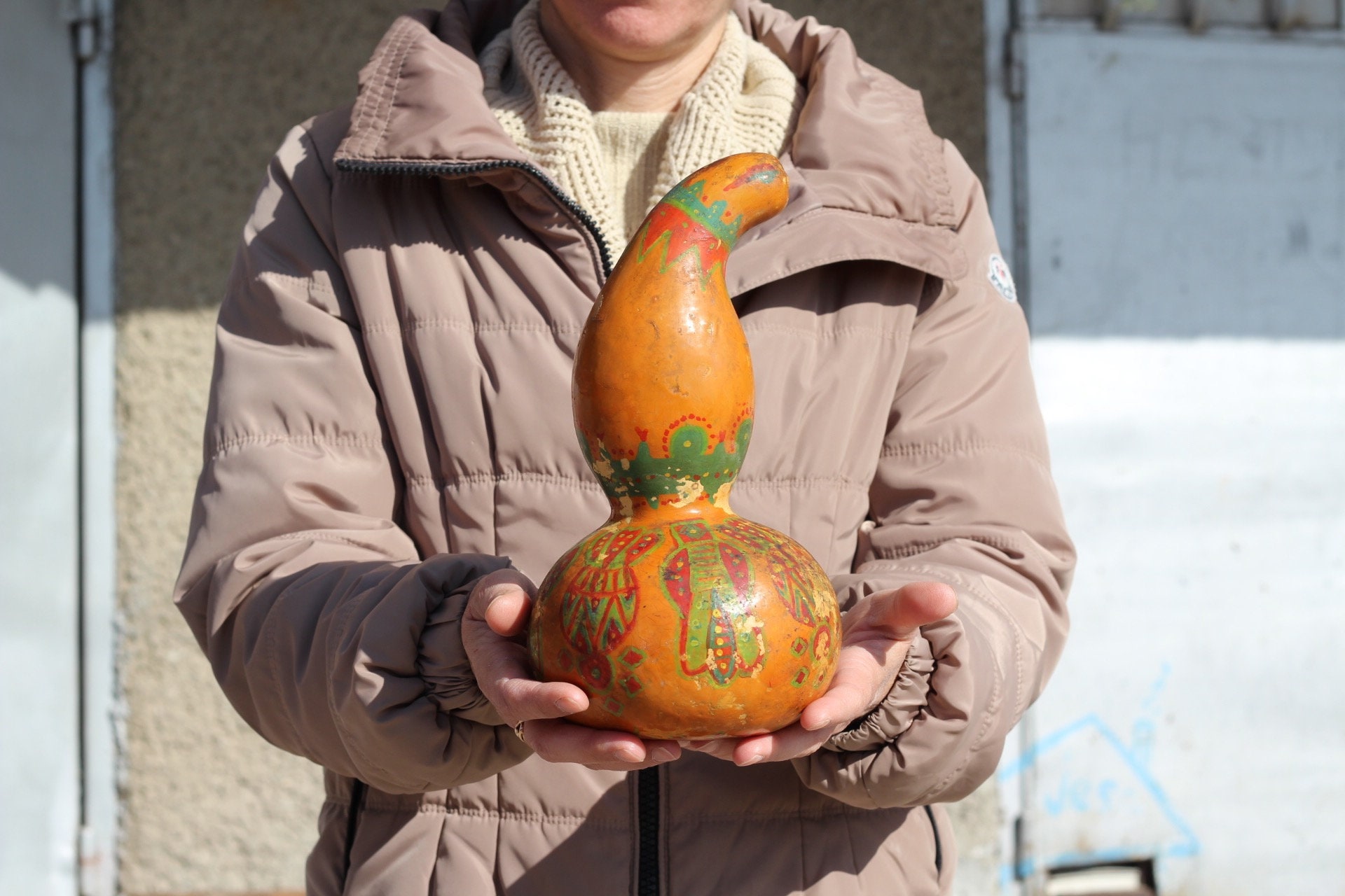 Vintage Calabash Dried Gourd Hand Painted Calabash Old Tall | Etsy