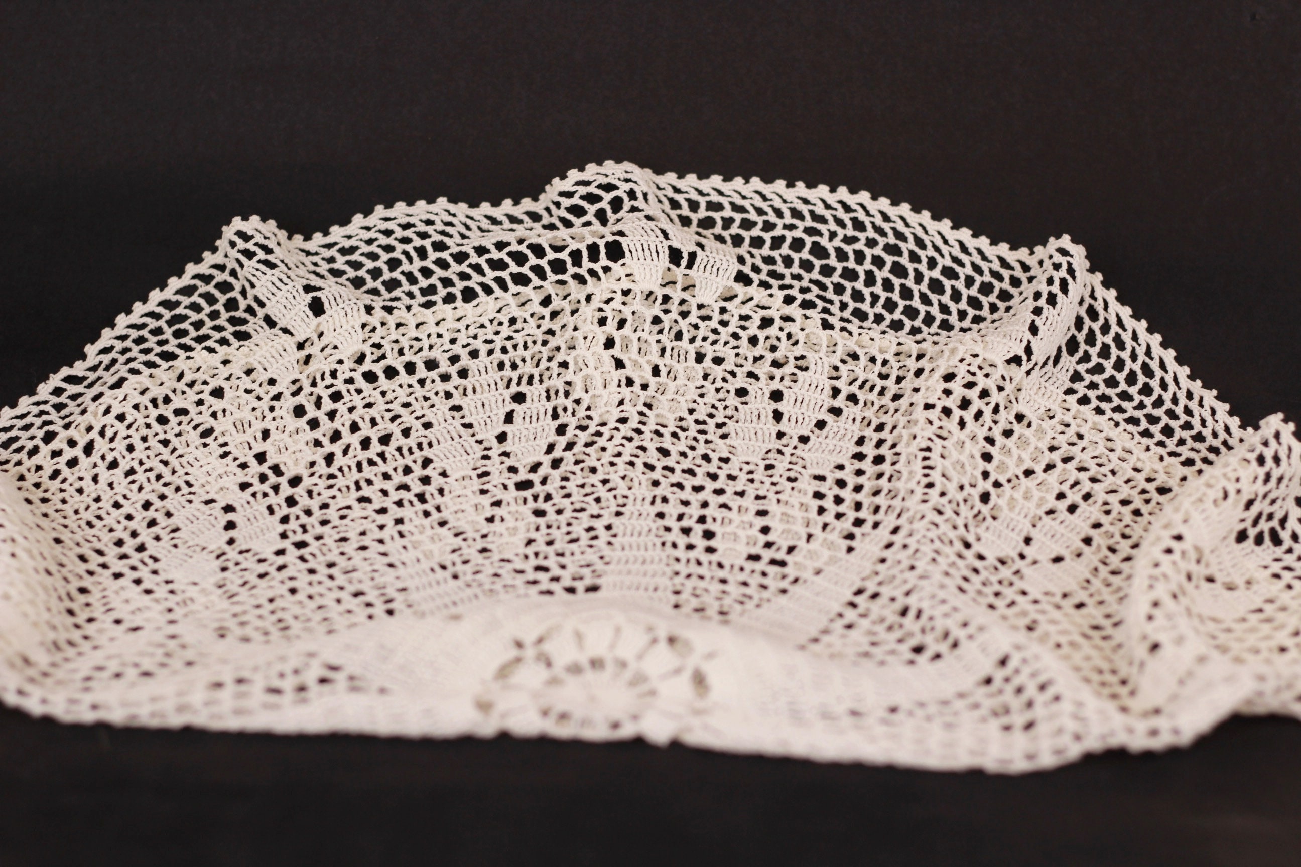 Vintage Handmade Crochet Small Tablecloth Round Cotton | Etsy