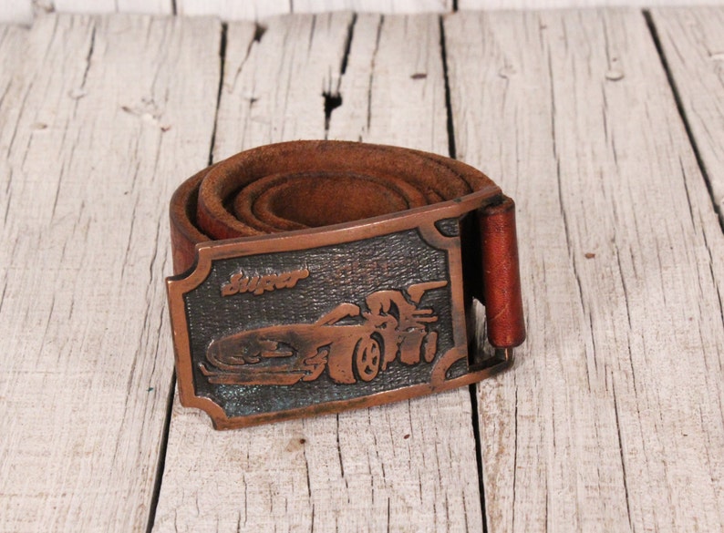 Vintage Unisex Brown Leather Belt With Brass Buckle Belt - Etsy