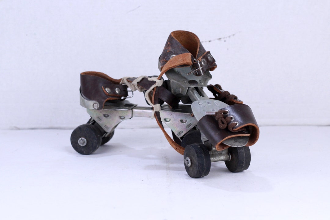 Vintage Four Wheel Roller Skates: German Adjustable Leather Strap ...
