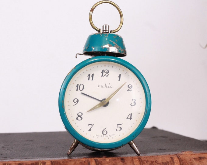 Vintage German Mechanical Green Clock Ruhla With One Bell Wind-up Clock ...