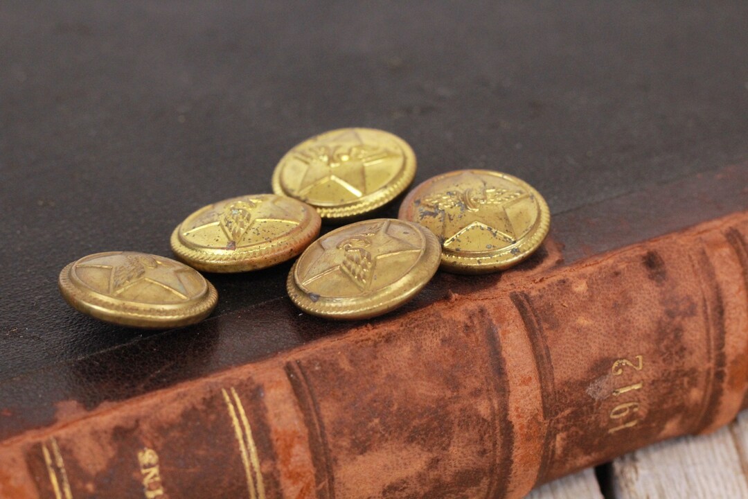 Vintage Military Yellow Buttons Metal Star Buttons Army Uniform Buttons ...