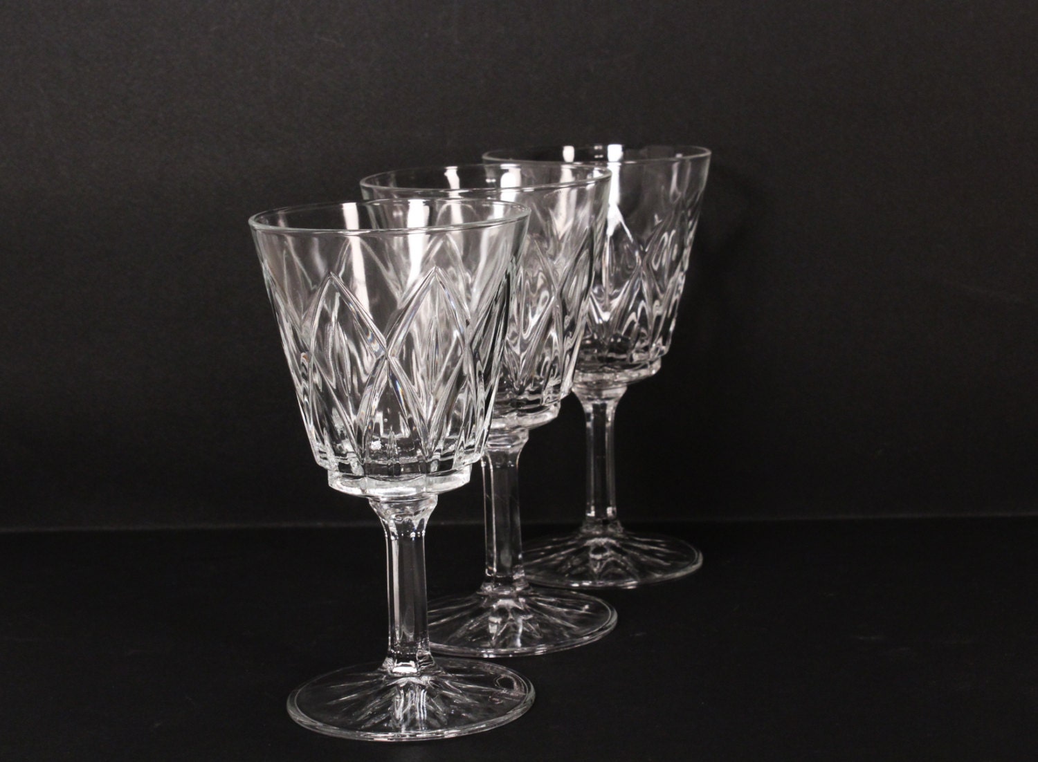 Vintage Cut Wine Glasses Set of 3 Stemware | Etsy