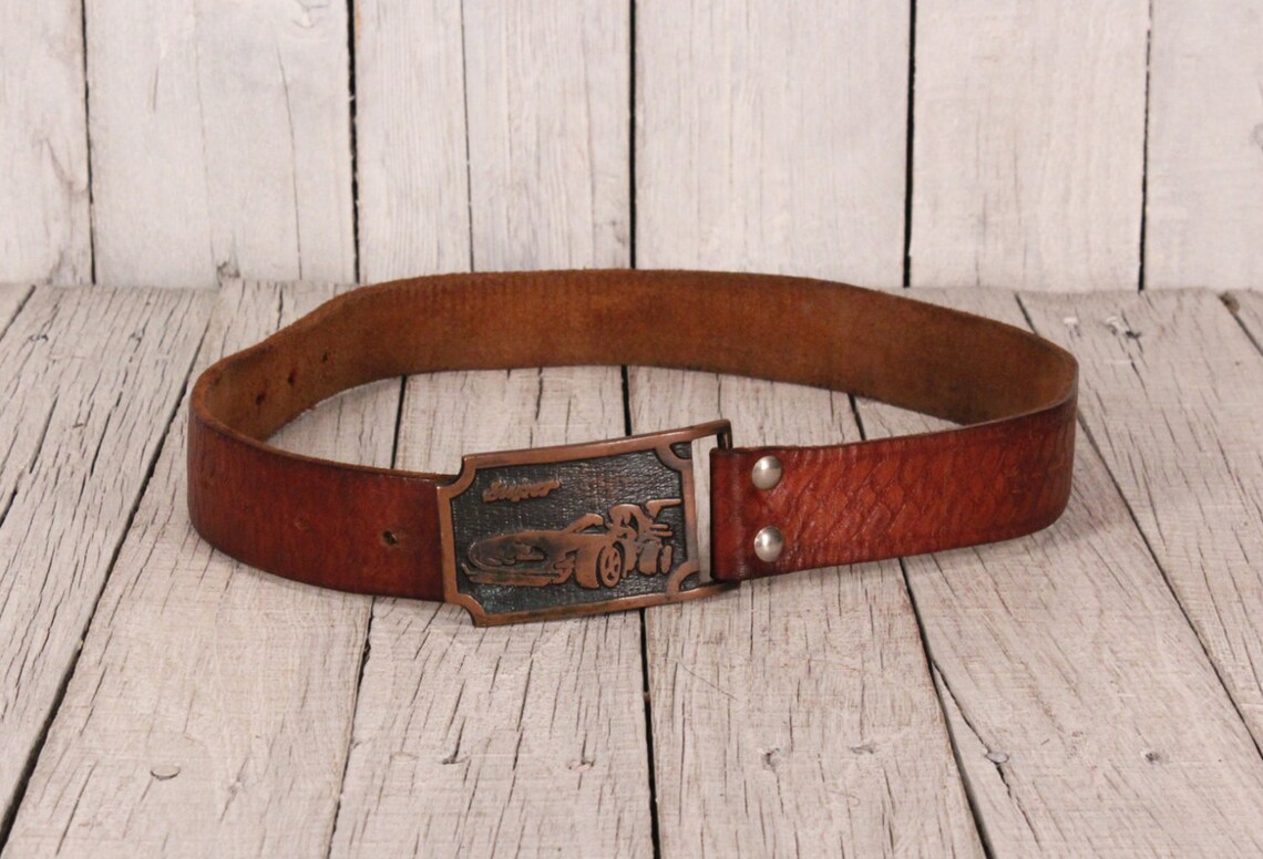 Vintage Unisex Brown Leather Belt With Brass Buckle Belt Cowboy - Etsy