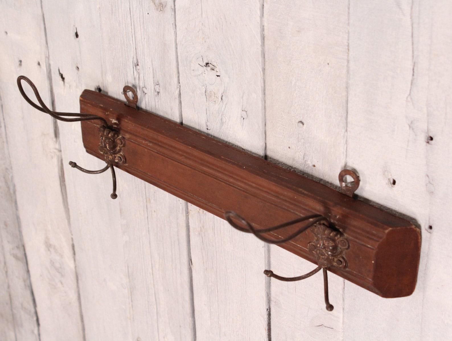 Vintage Metal and Wood Wall Coat Rack Coat Hooks Clothes | Etsy