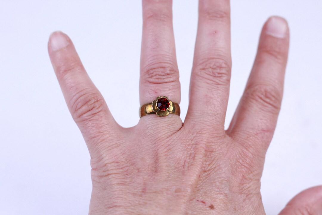 Brass Ring - Solid Brass Ring With Stone - Vintage Handmade Ring ...