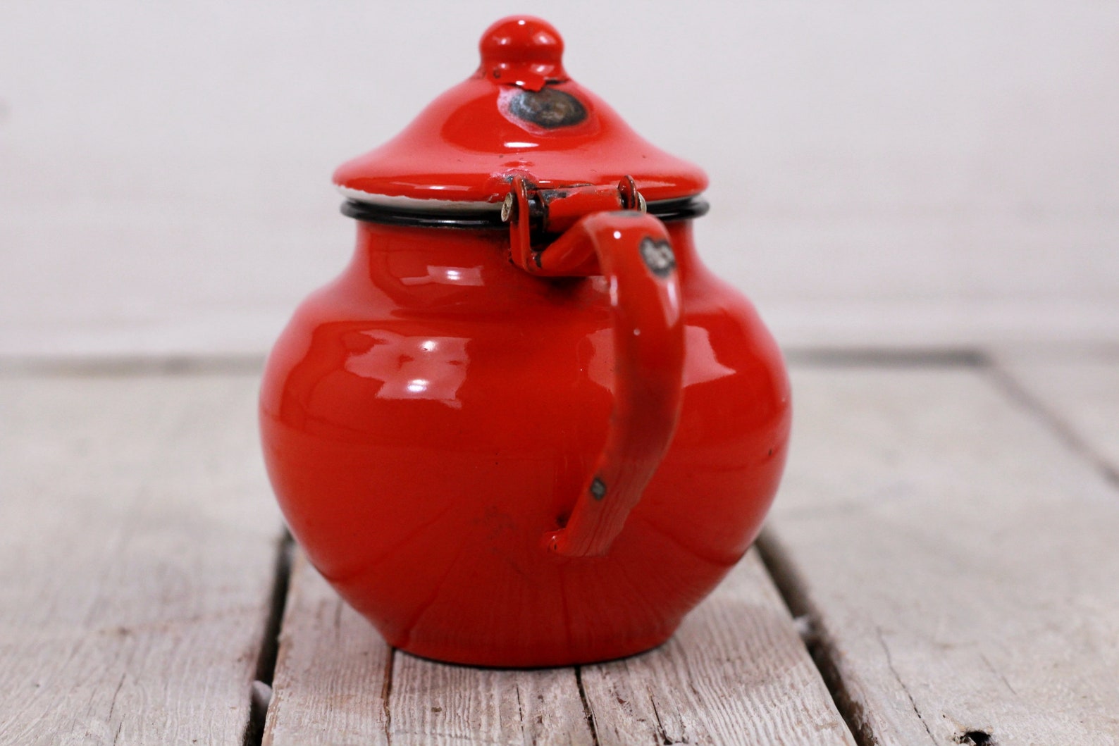 Vintage Red Enamel Teapot Small Kettle Tourist Equipment - Etsy