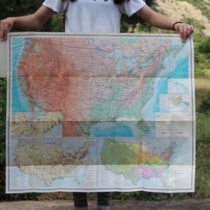 Vintage Map of the USA, Large Map, Print Tourist Guide Map ...