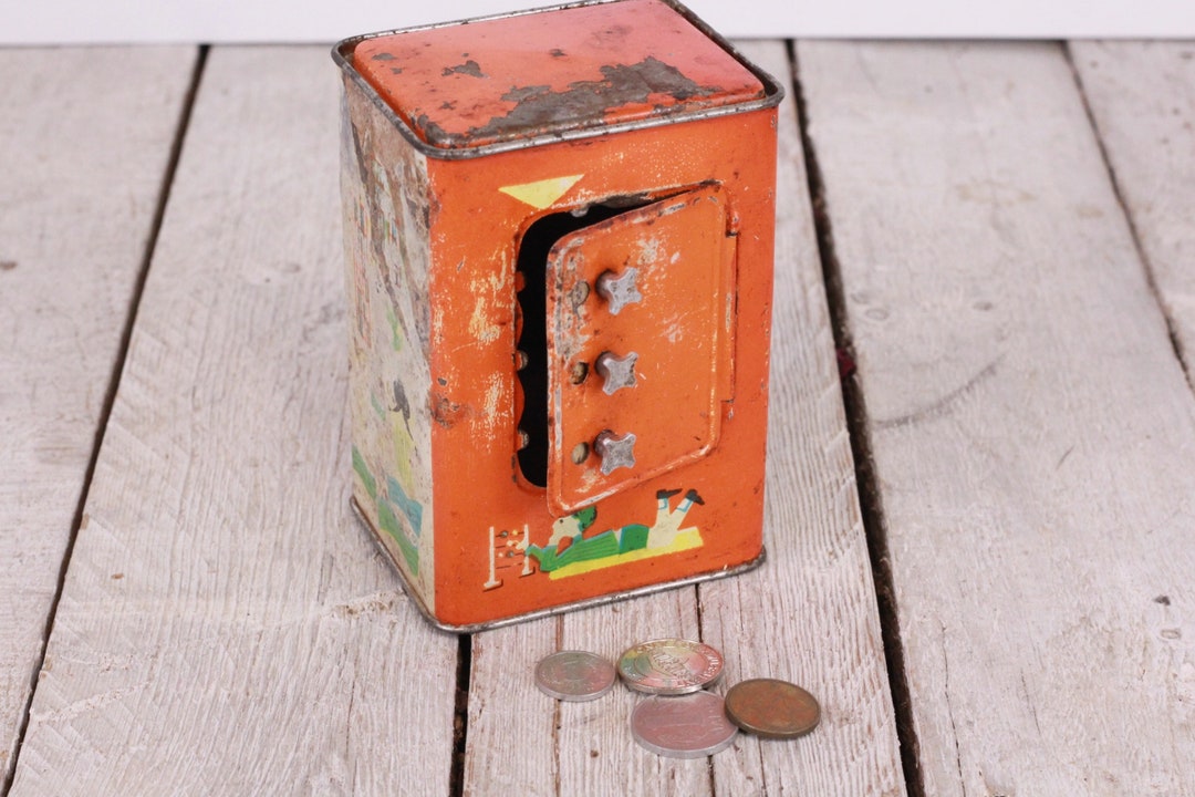 Vintage Tin Money Box With Code: Collectible 50s Bank - Etsy