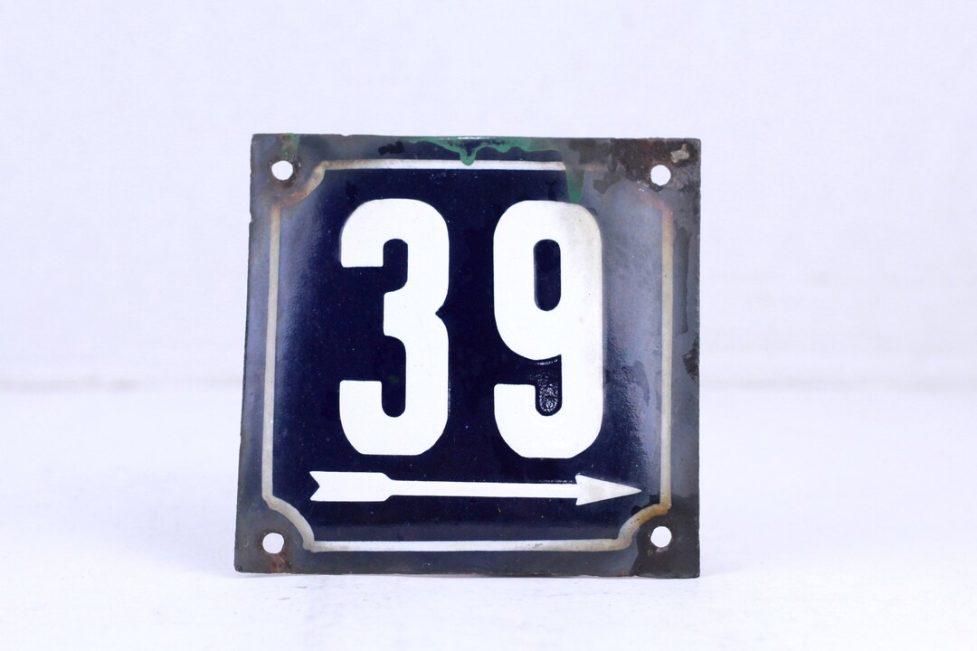 Vintage Blue and White Enamel House Number, House Door Sign 39, Lucky ...