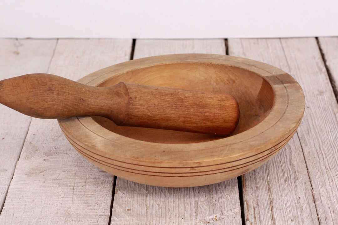 Vintage Primitive Wooden Spices Pestle and Mortar, Herb Grinder Mixing ...