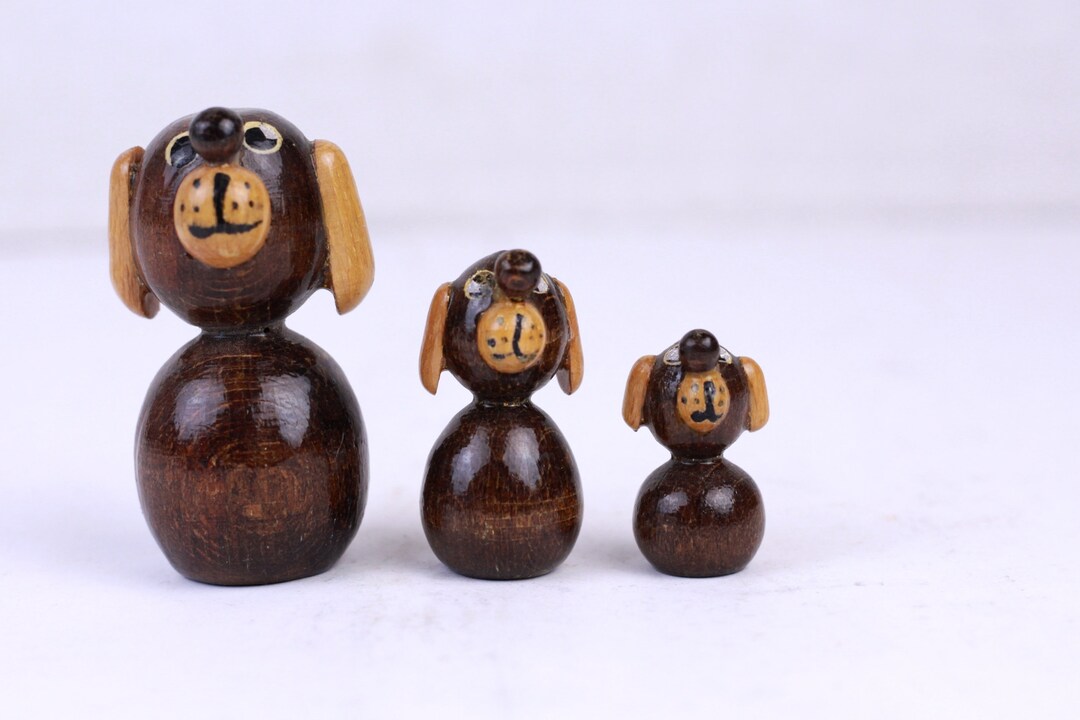 Vintage Three Handmade Dogs, Small Figurines Dog, Vintage Wood ...