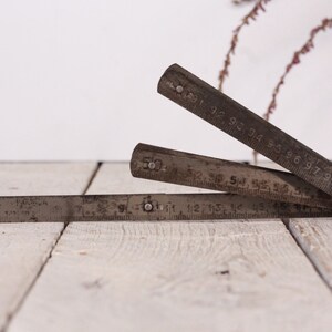 Vintage Metal Folding Ruler Tape Measure Measuring Tool Foldable Meter ...