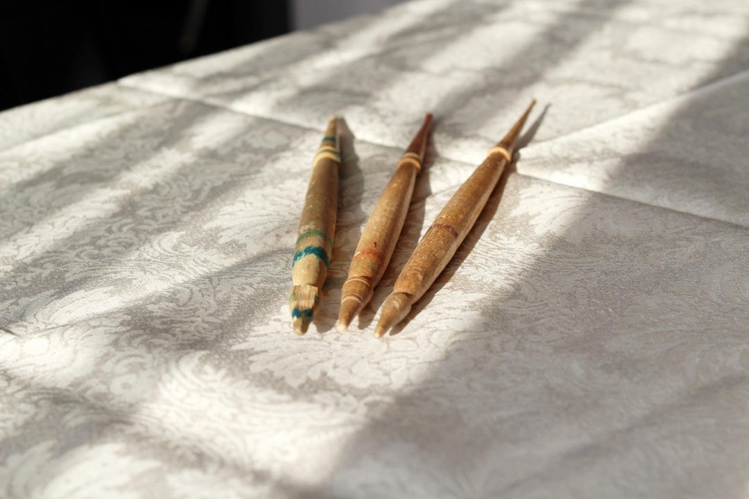 Antique Wooden Spindles, Set of 3 Old Wooden Spindles, Vintage Wool ...