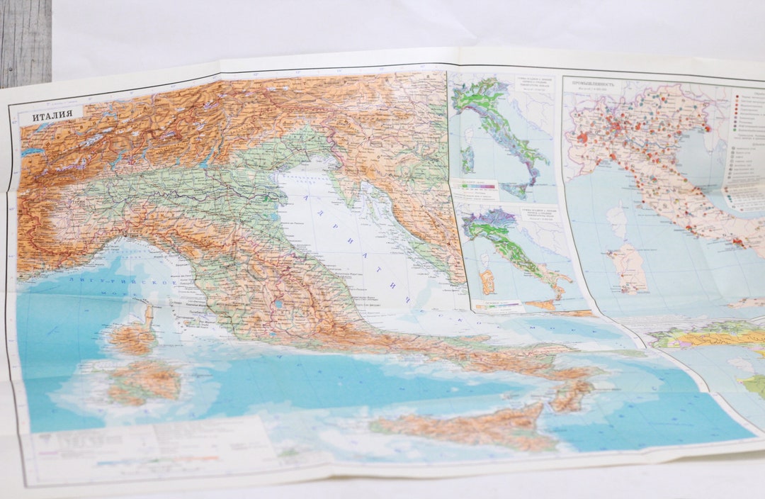 Vintage Italy Geographical Map Folding Map 1976 Printed in USSR ...