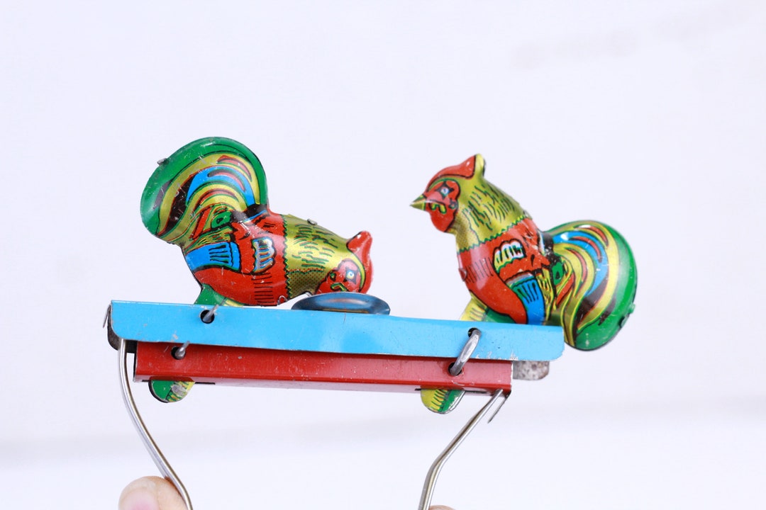 Vintage Mechanical Tin Rattle, Soviet Tin Hens, Metal Mechanical Toy ...