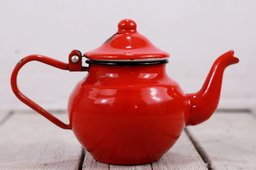 Vintage Red Enamel Teapot Small Kettle Tourist Equipment - Etsy