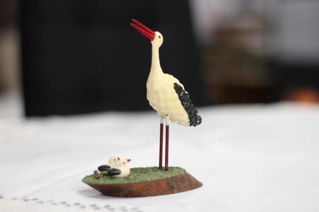Vintage Storks Figurines, Stork in Nest, Stork Family, Miniature, Small ...