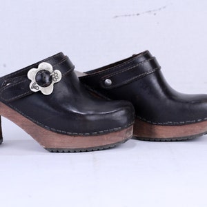 Vintage Brown Leather Platform Clogs: 80s Chunky Heel Shoes (EU 36 / US ...