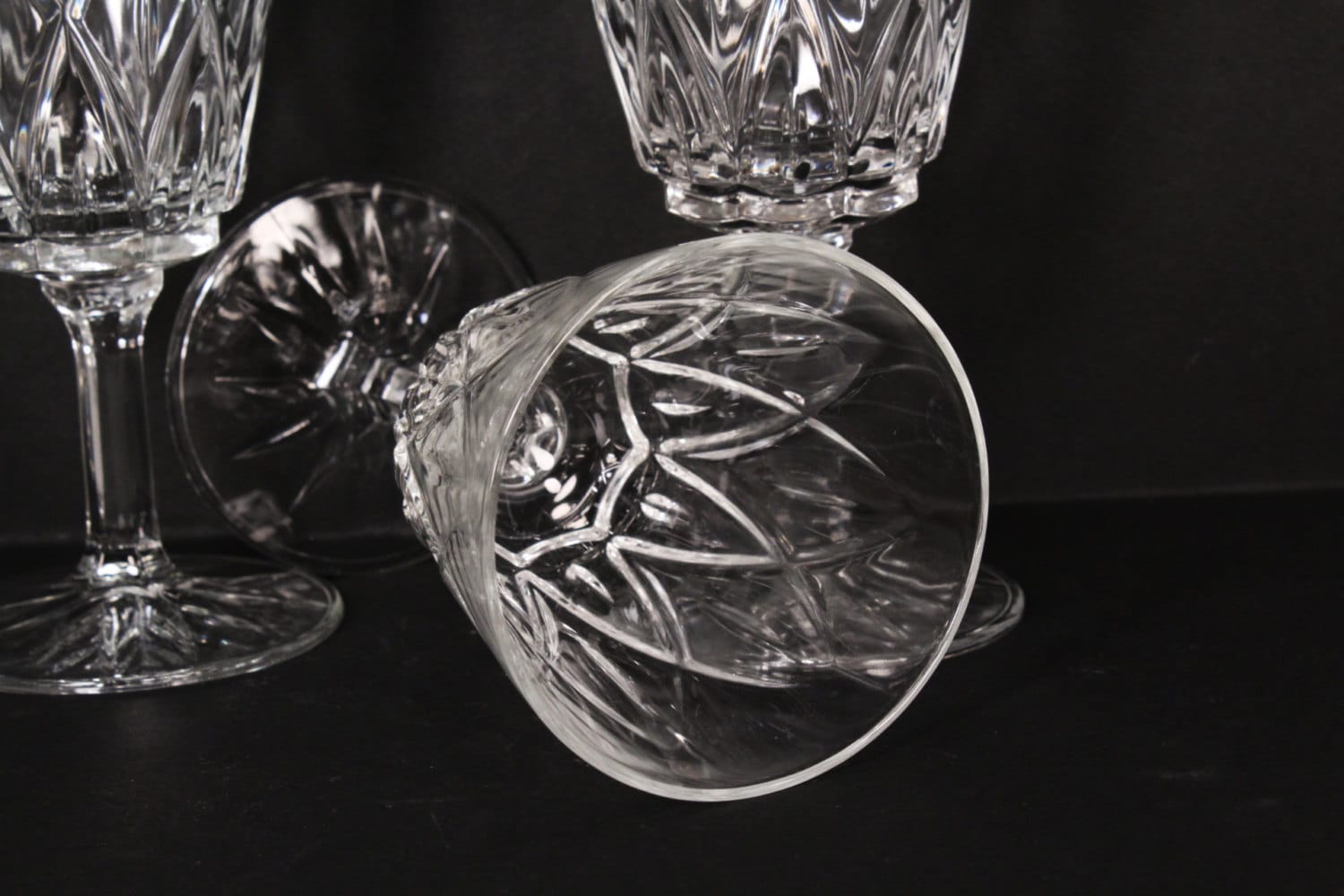 Vintage Cut Wine Glasses Set of 3 Stemware | Etsy